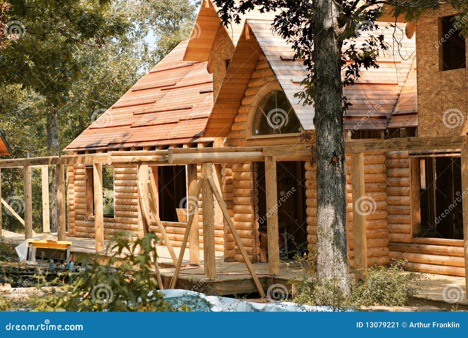 Log house construction stock image. Image of neighborhood - 13079221