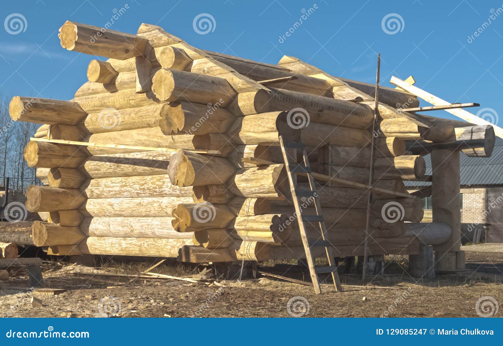 Log House in the Manufacturing Process Stock Image - Image of pattern ...