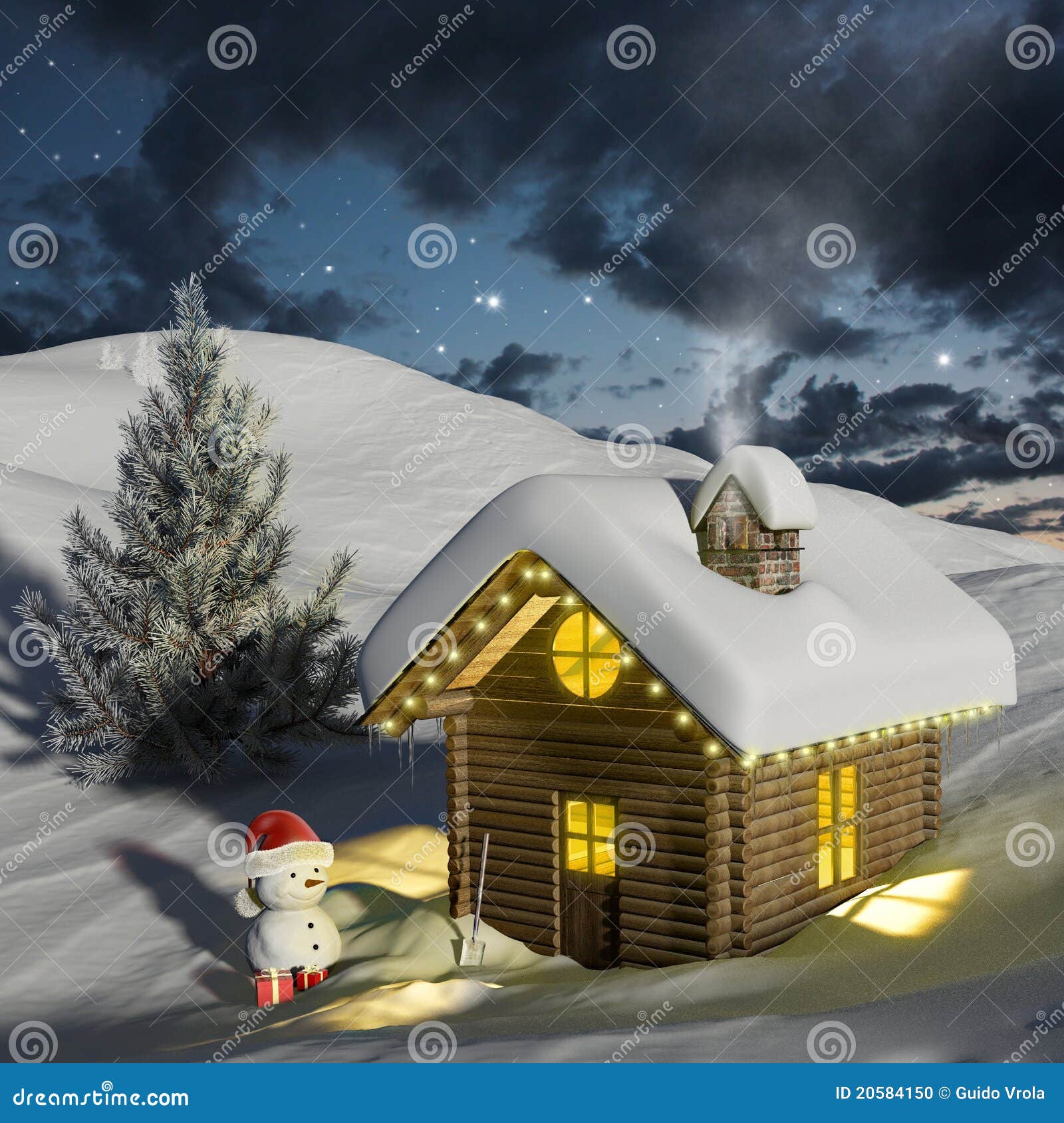 Log House in the Snow at Christmas Stock Illustration - Illustration of ...