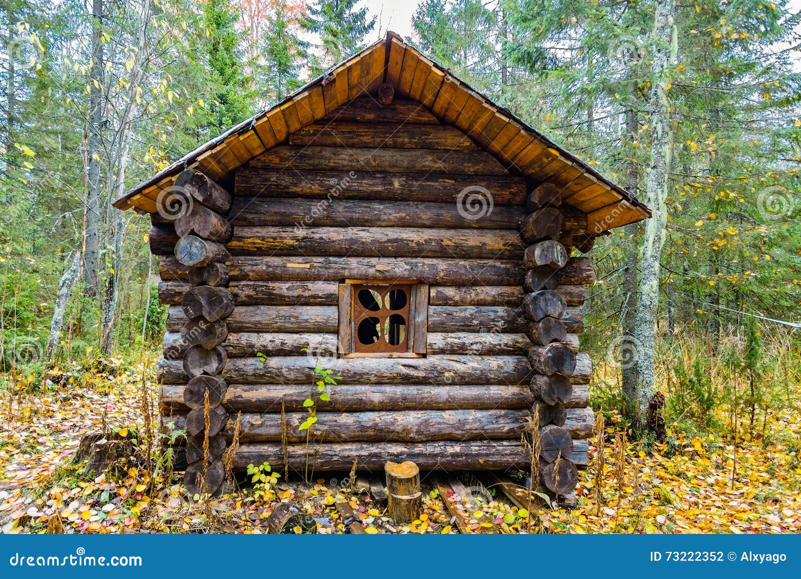 Log hut in a forest stock photo. Image of village, russia - 73222352