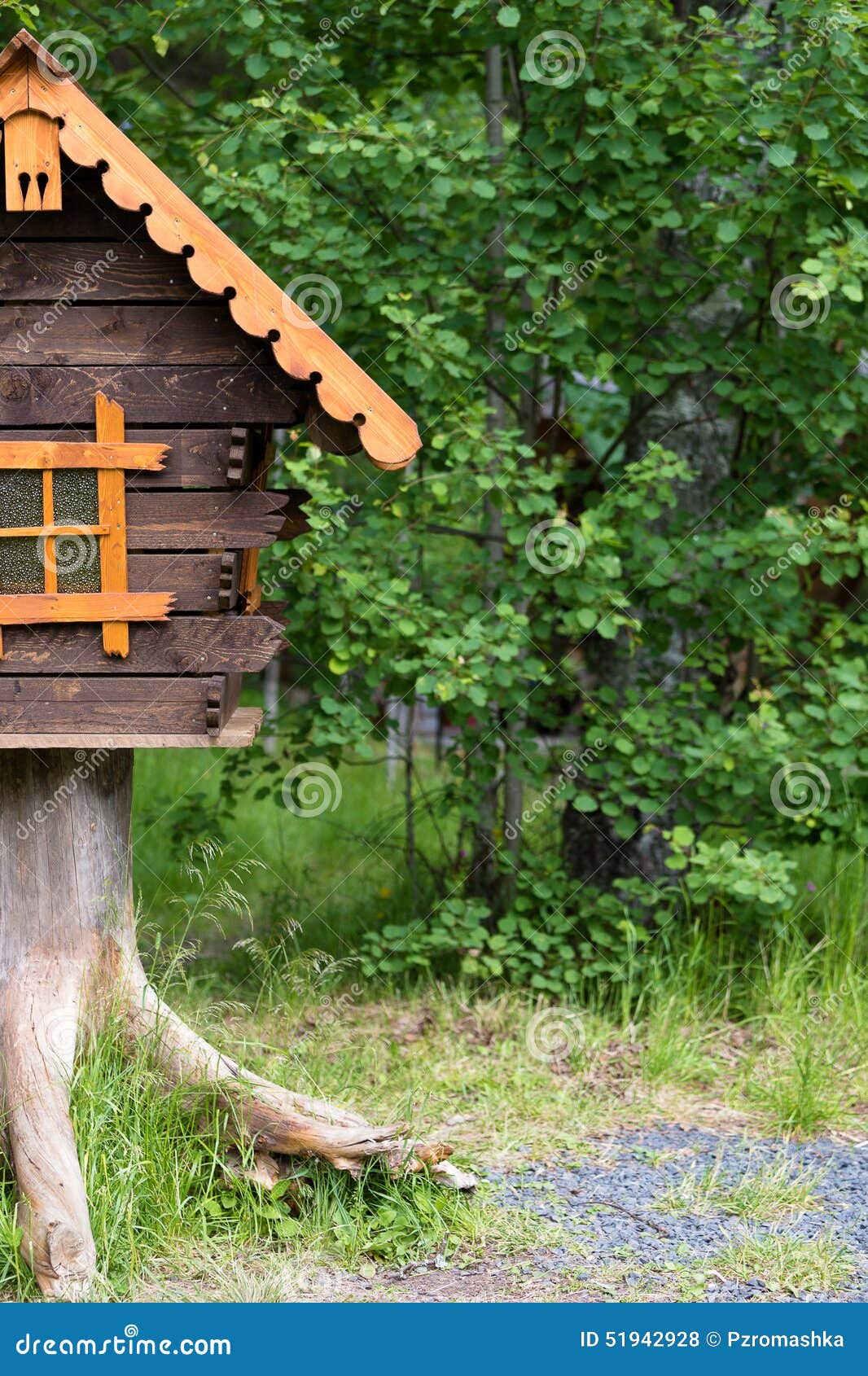 Log Hut in the Park on a Background of Trees Stock Photo - Image of ...