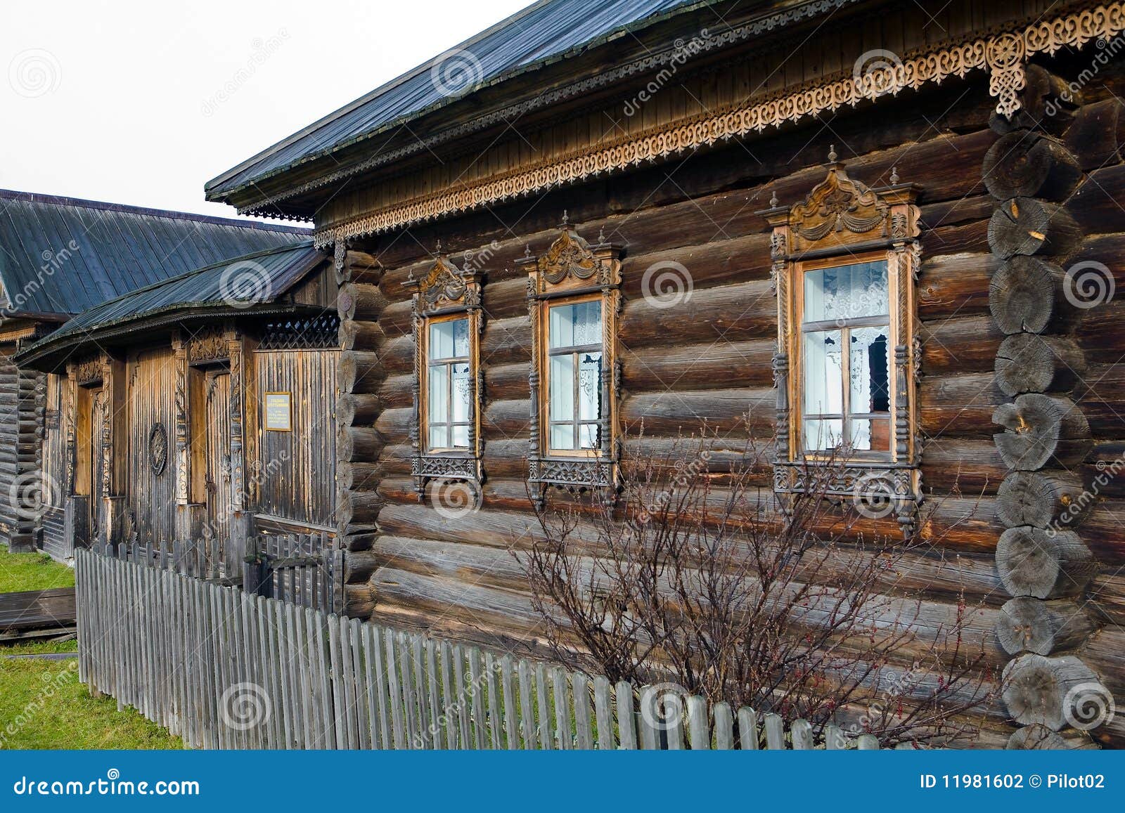 Log hut in village stock photo. Image of fence, platbands - 11981602