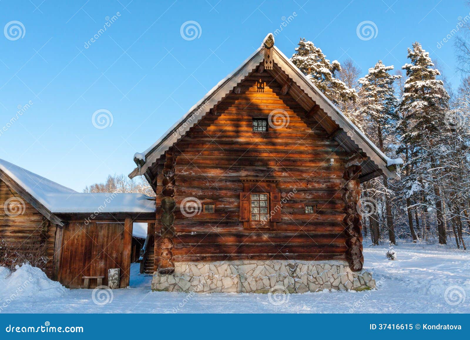 Log Hut in the Winter stock image. Image of blue, frozen - 37416615