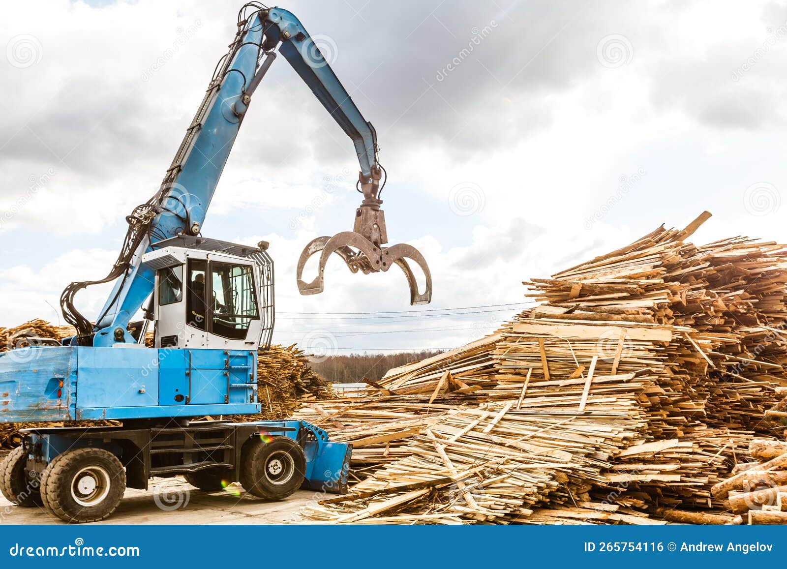 Log Loader or Forestry Machine Loads a Log Truck Stock Photo - Image of ...