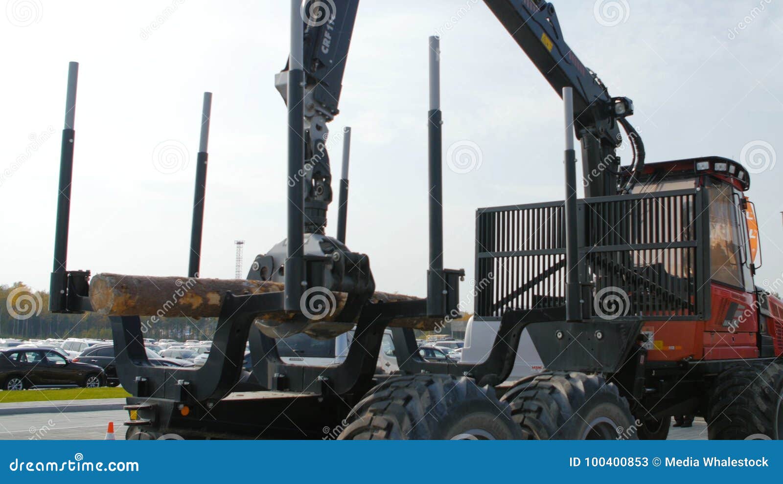 Log Loader or Forestry Machine Moves Fresh Cut Logs for Loading ...