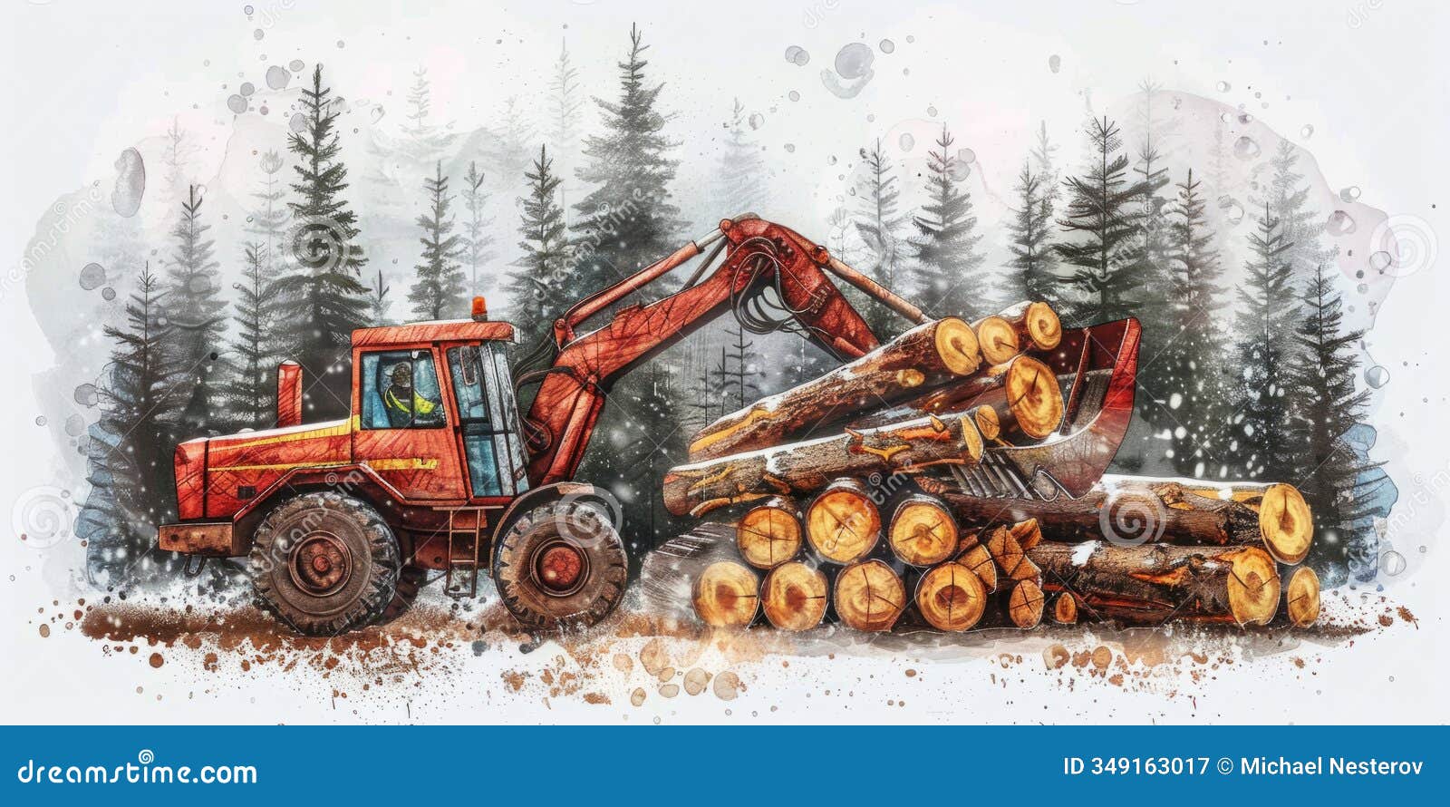 Log Loader on Loading Wood in Drawing Style Stock Image - Image of heap ...