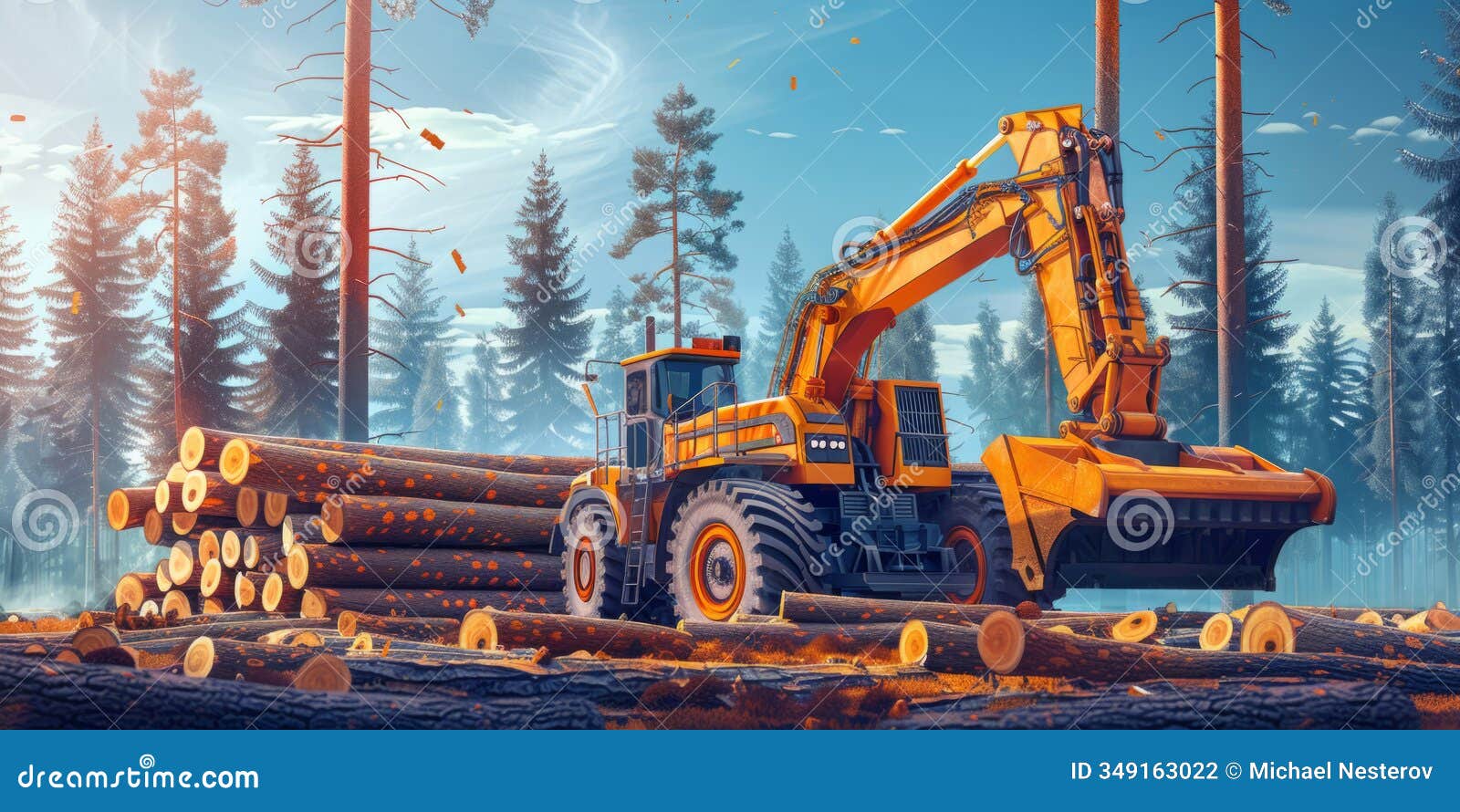 Log Loader on Loading Wood in Drawing Style Stock Photo - Image of ...