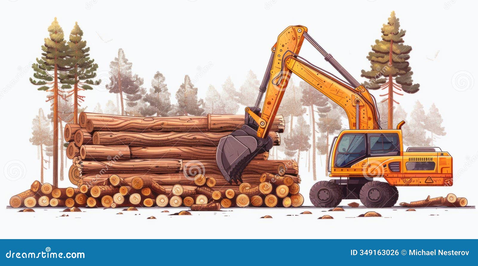 Log Loader on Loading Wood in Drawing Style Stock Photo - Image of ...