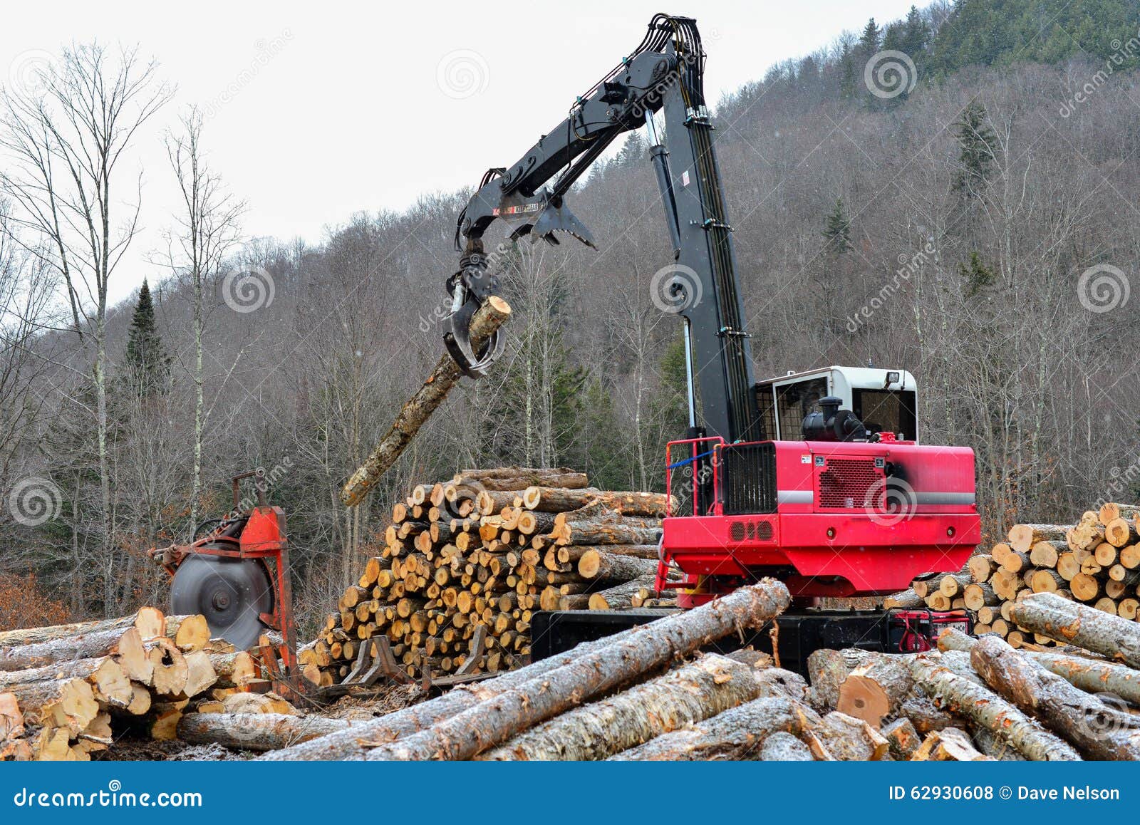 Log loader moving logs stock photo. Image of snowing - 62930608