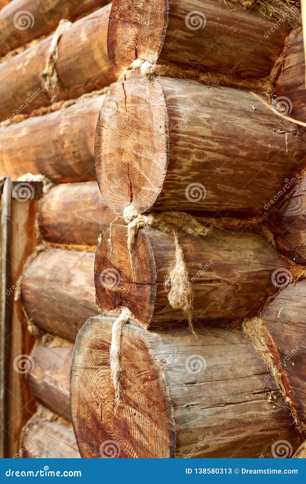 Log Cabin Sawn Logs To Corner Closeup With Snow In Between Royalty-Free ...