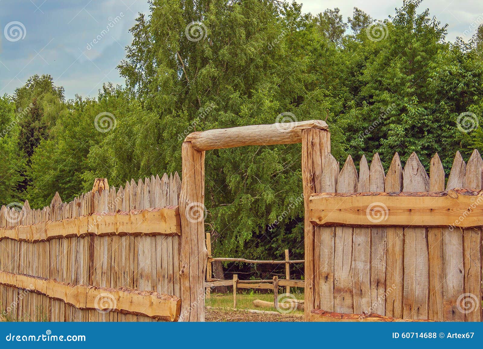 Log Palisade Fence with a Gate Stock Photo - Image of nature, picket ...