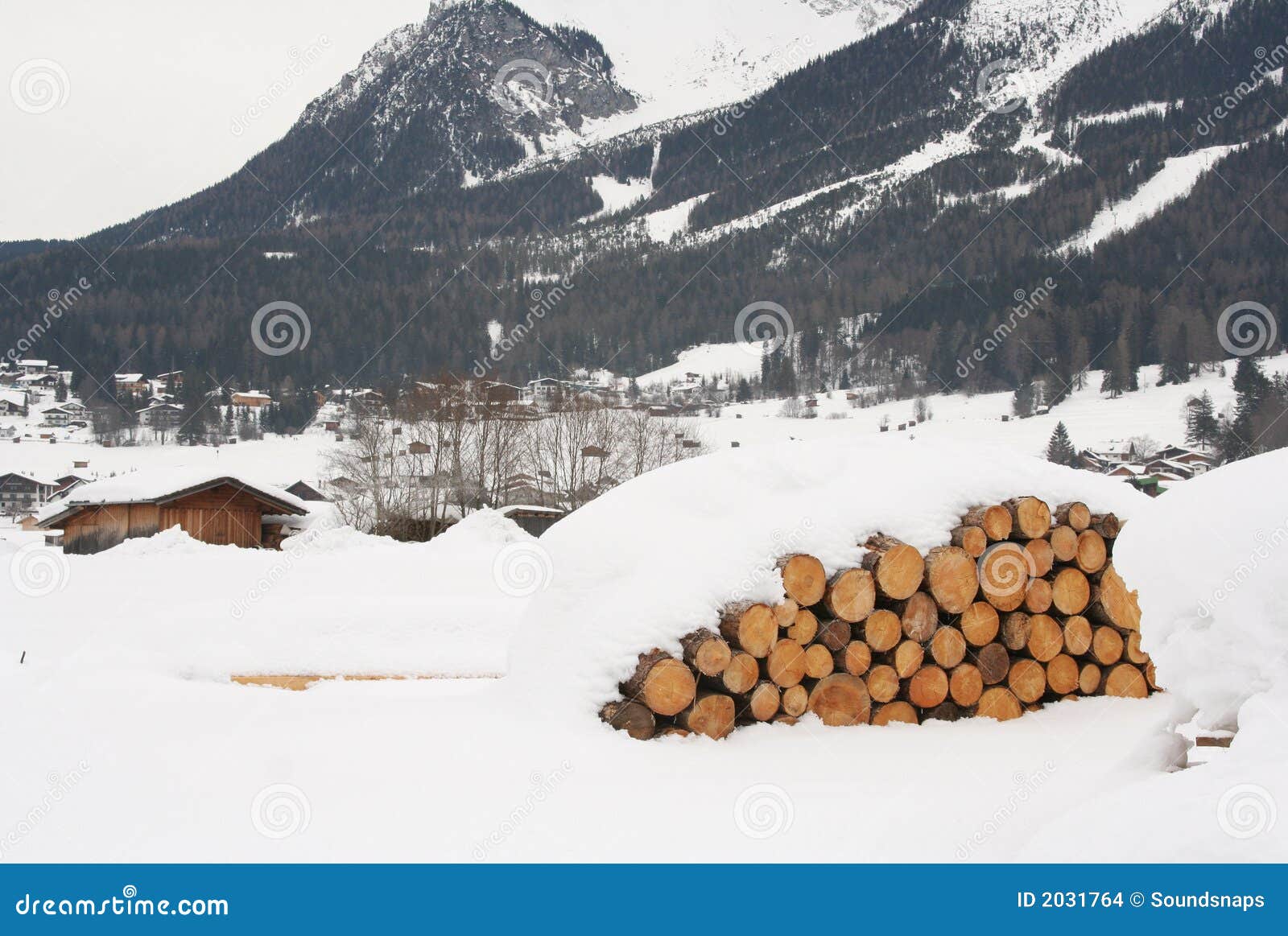 Log Pile in Austrian Alps stock photo. Image of mountain - 2031764