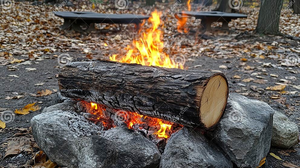 A Log Resting in a Crackling Campfire, Flames Dancing Stock Photo - Image of bonfire, camping ...