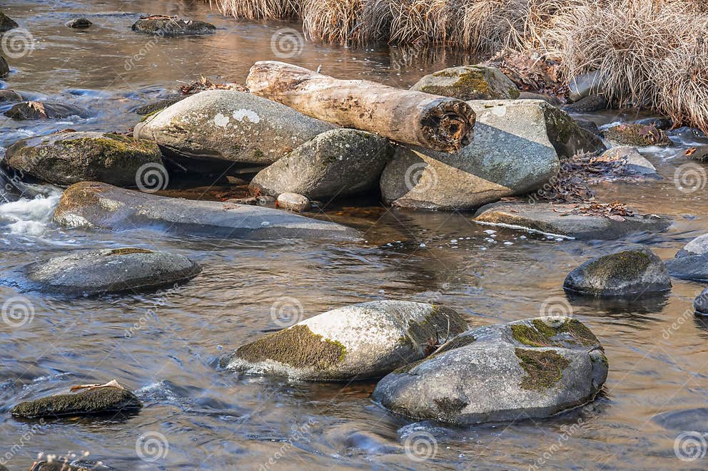 Log on the Rocks in Willard Brook Stock Photo - Image of logs, rocks ...