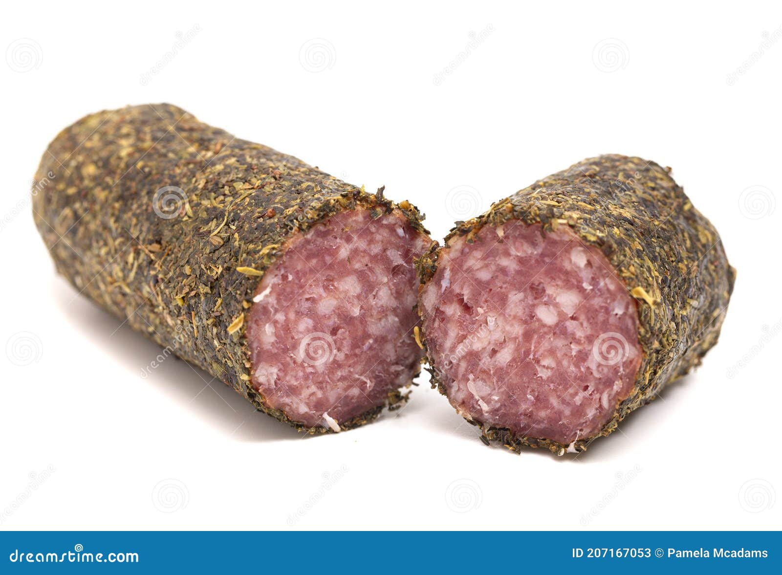 Log of Salami Coated in Herbs and Isolated on a White Background Stock ...