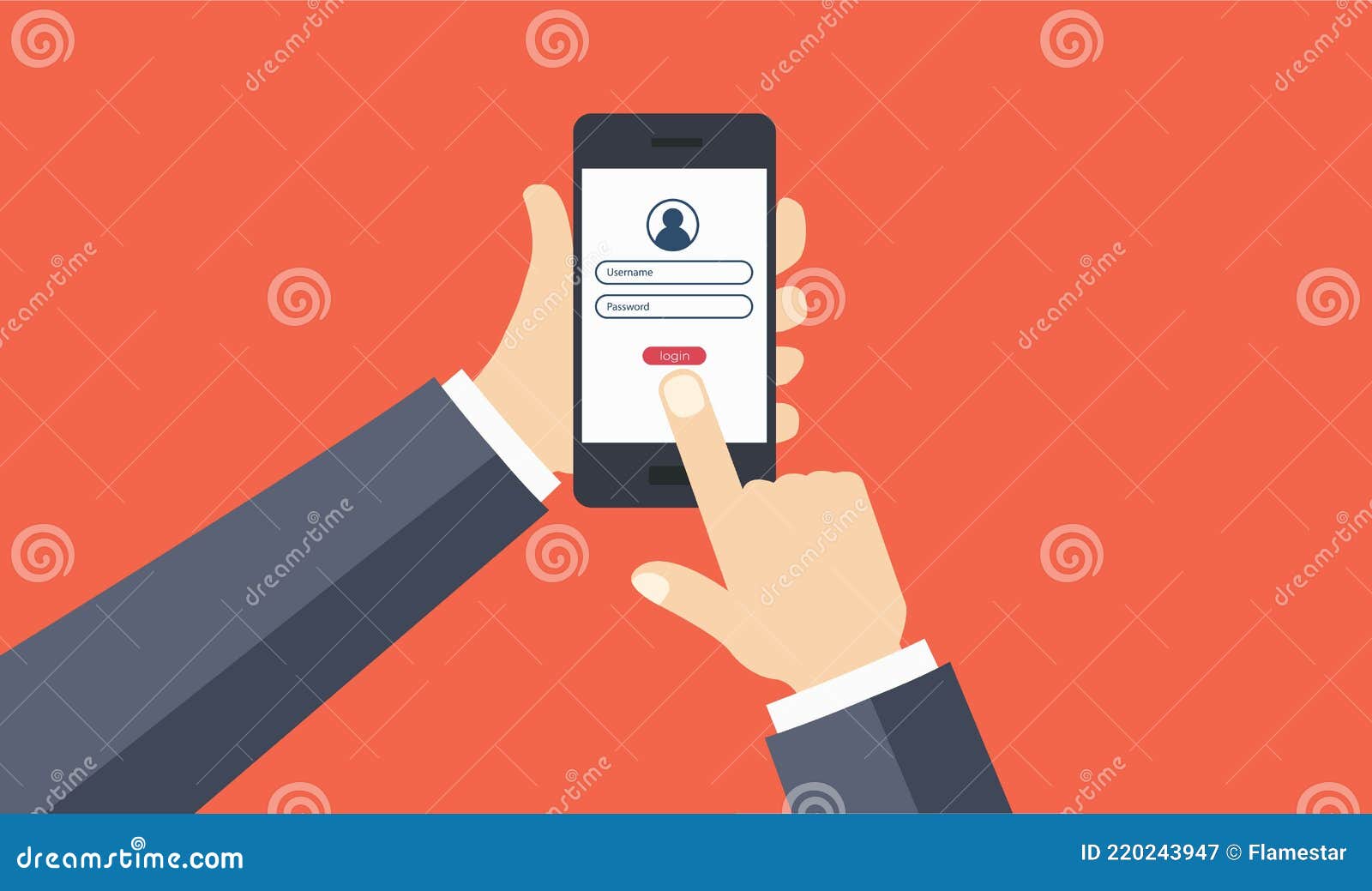 Log in Screen. Mobile Application Interface. Hands Holding. Website UI with Buttons and Network ...