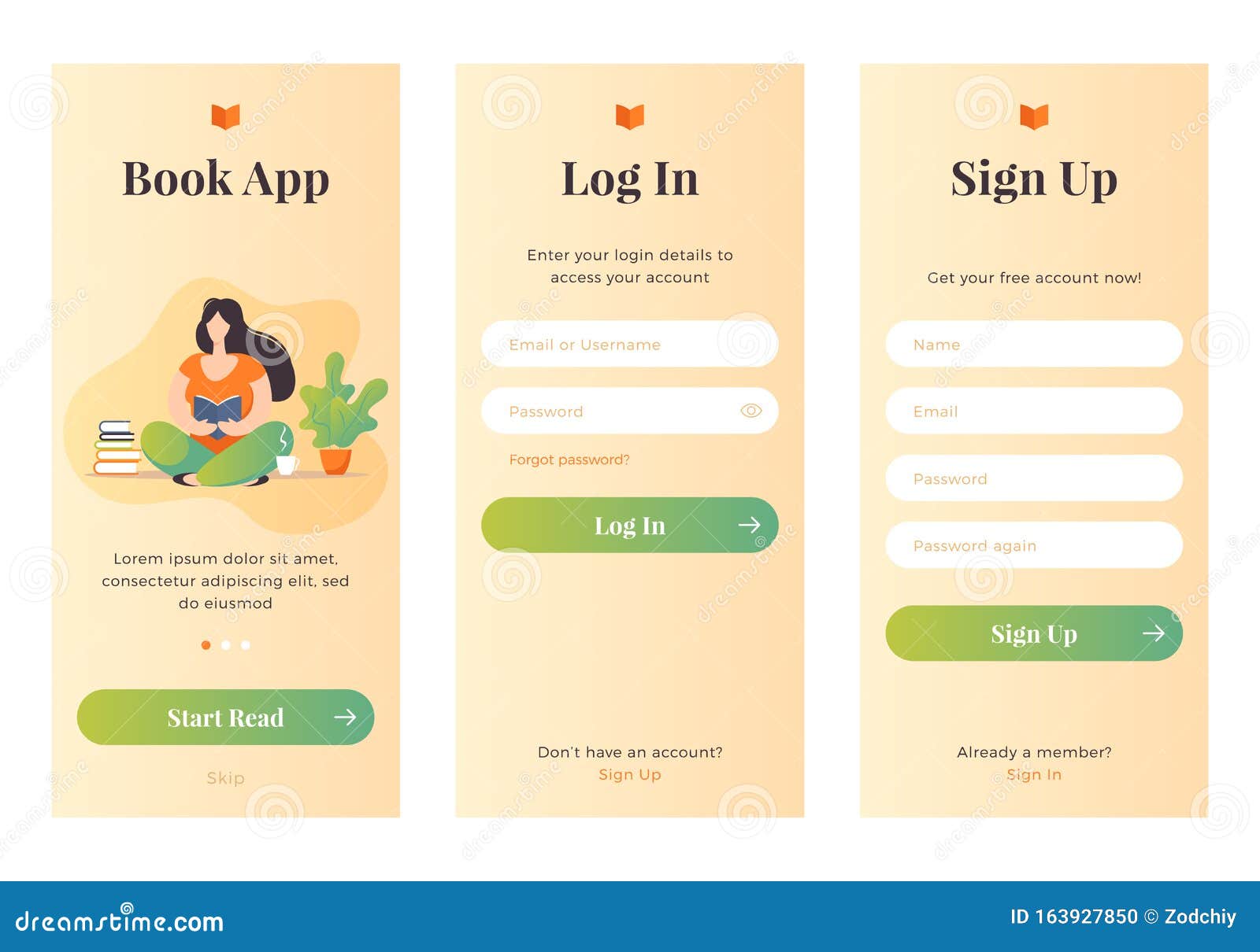 Log in, sign up web forms stock vector. Illustration of news - 163927850