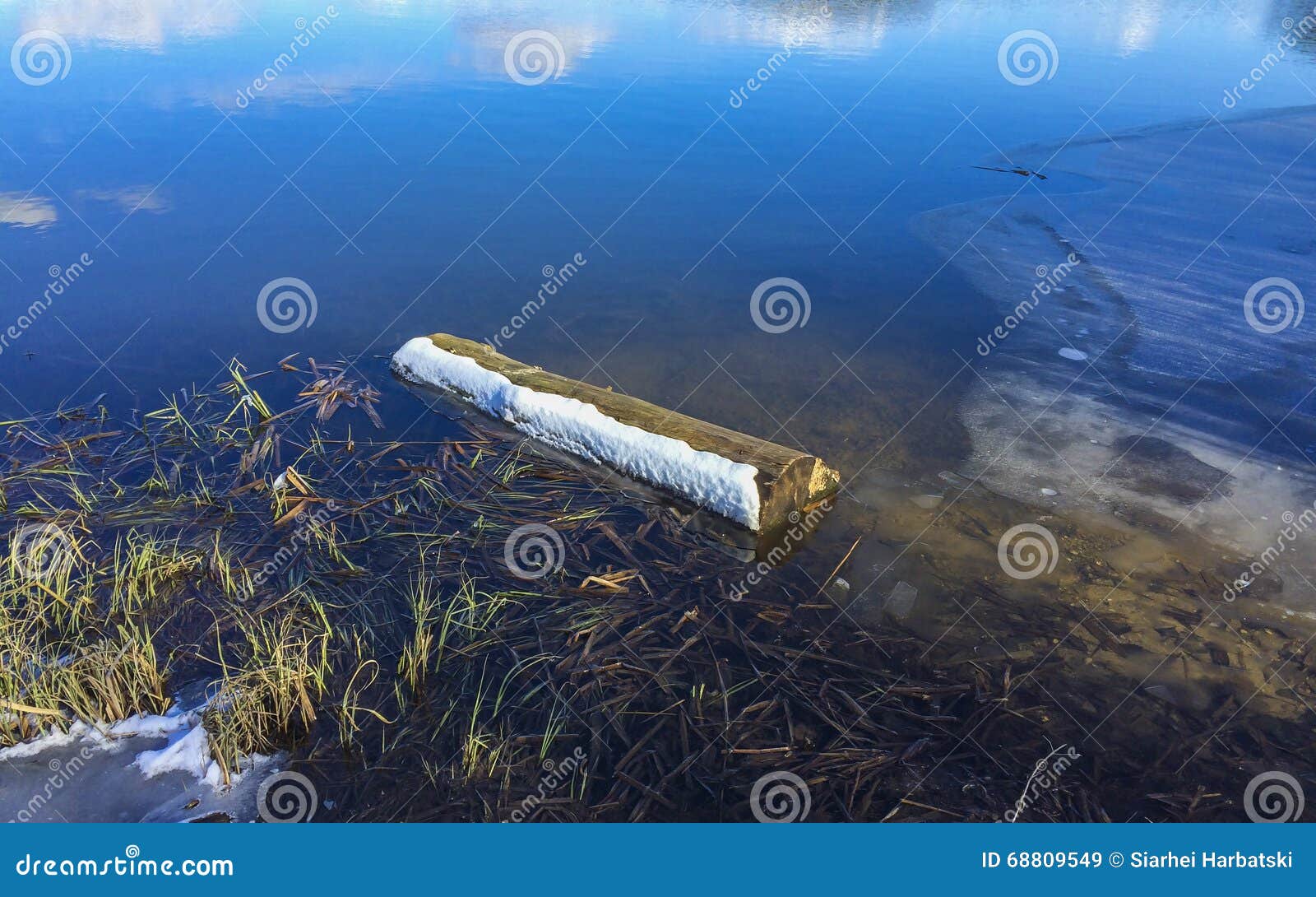 Log stock image. Image of spring, river, snow, water - 68809549