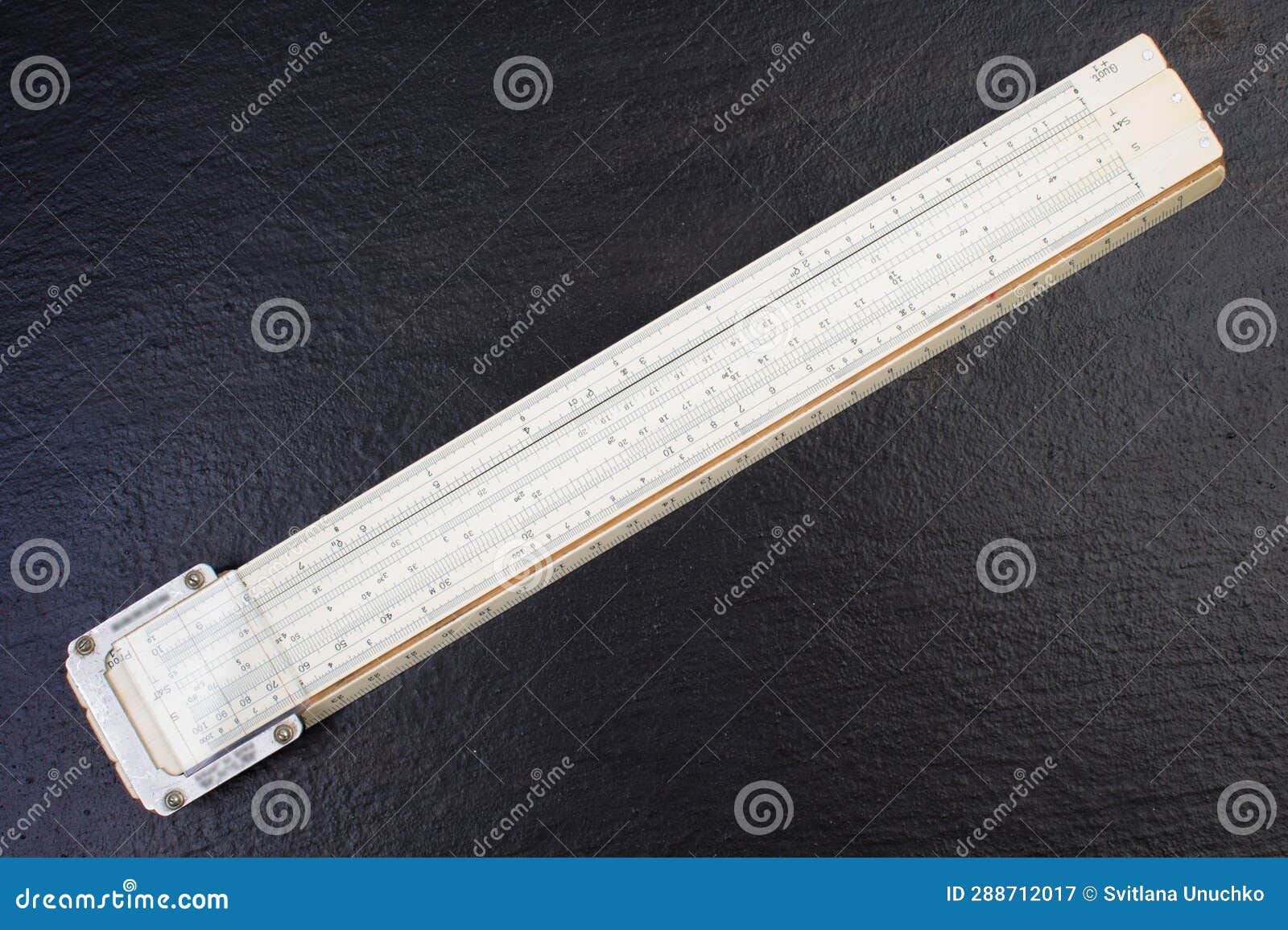 Logarithmic Ruler on Black Background. Stationery for Engineers and ...