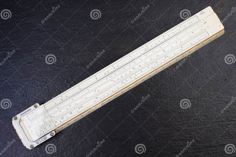 Logarithmic Ruler on Black Background. Stationery for Engineers and ...