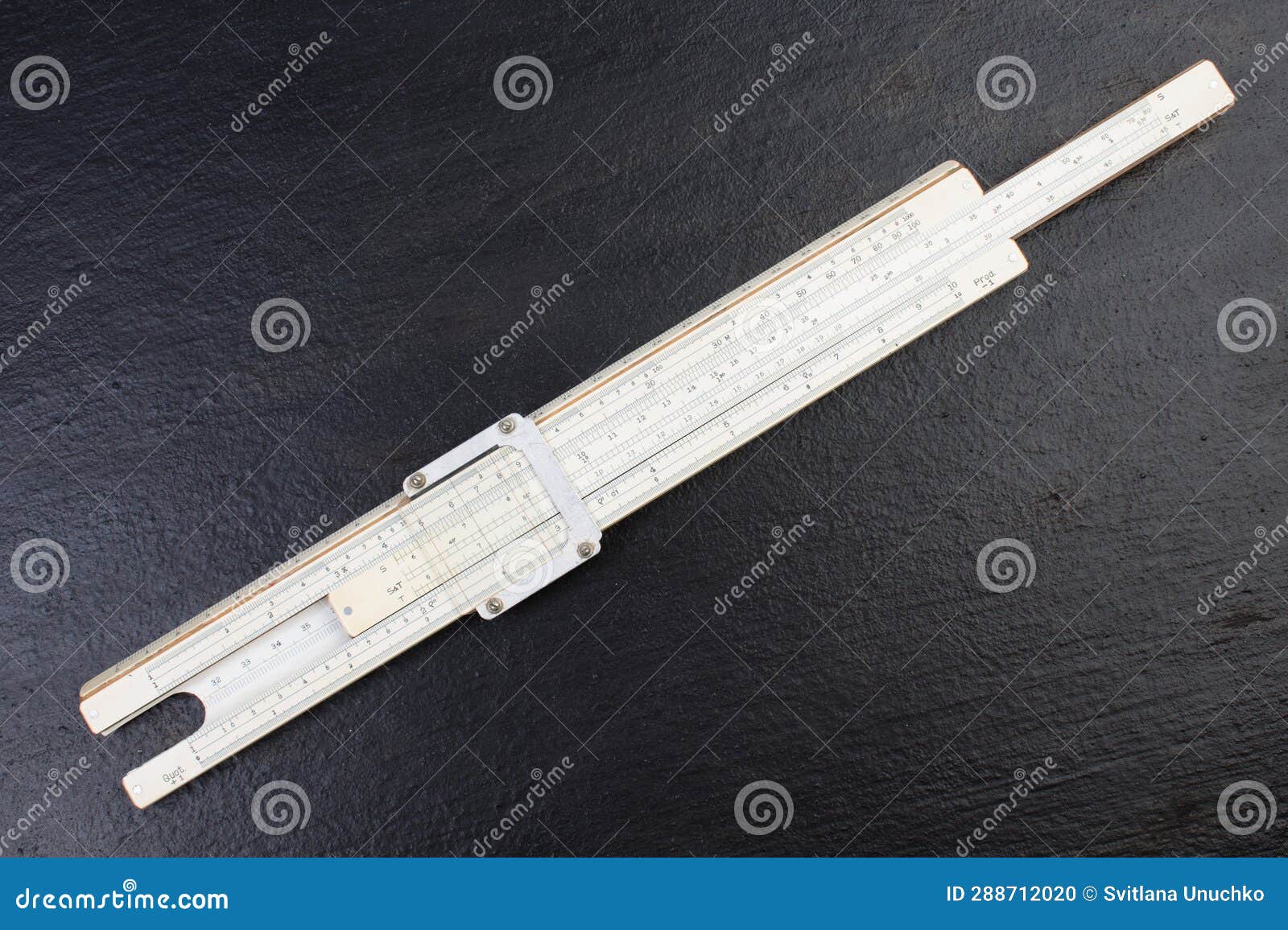Logarithmic Ruler on Black Background. Stationery for Engineers and ...