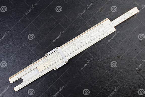 Logarithmic Ruler on Black Background. Stationery for Engineers and ...