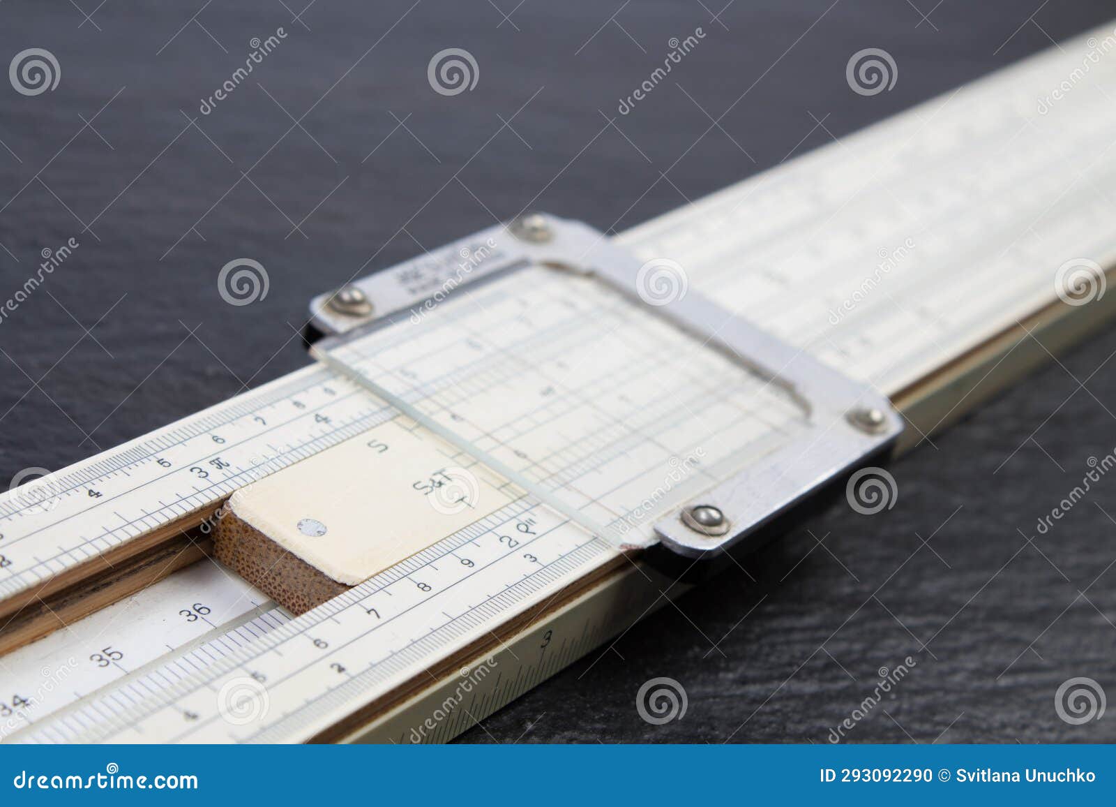 Logarithmic Ruler on Black Background. Stationery for Engineers and ...