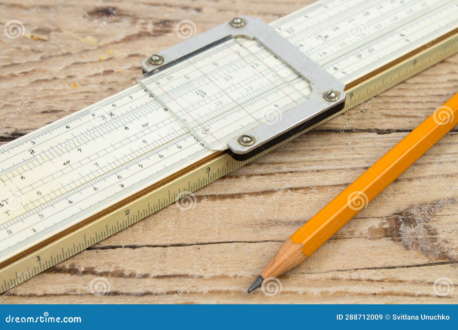 Logarithmic Ruler, Pencil on a Wooden Table. Stationery for Engineers ...