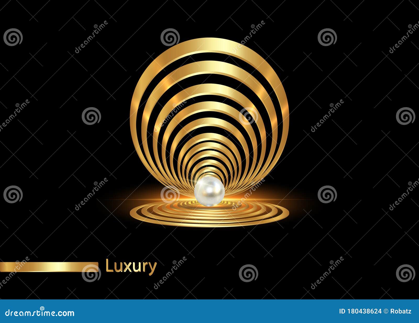 3d Golden Shell with Pearl Logo. Luxury Gold Creative Inspiration for ...