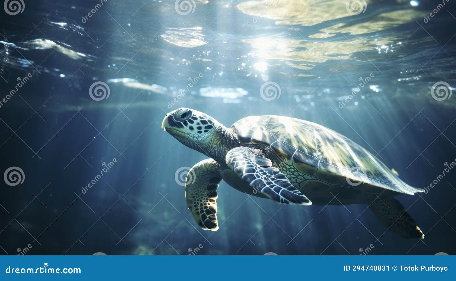 Swimming Loggerhead Sea Turtle in Underwater Reef Habitat. Generative ...