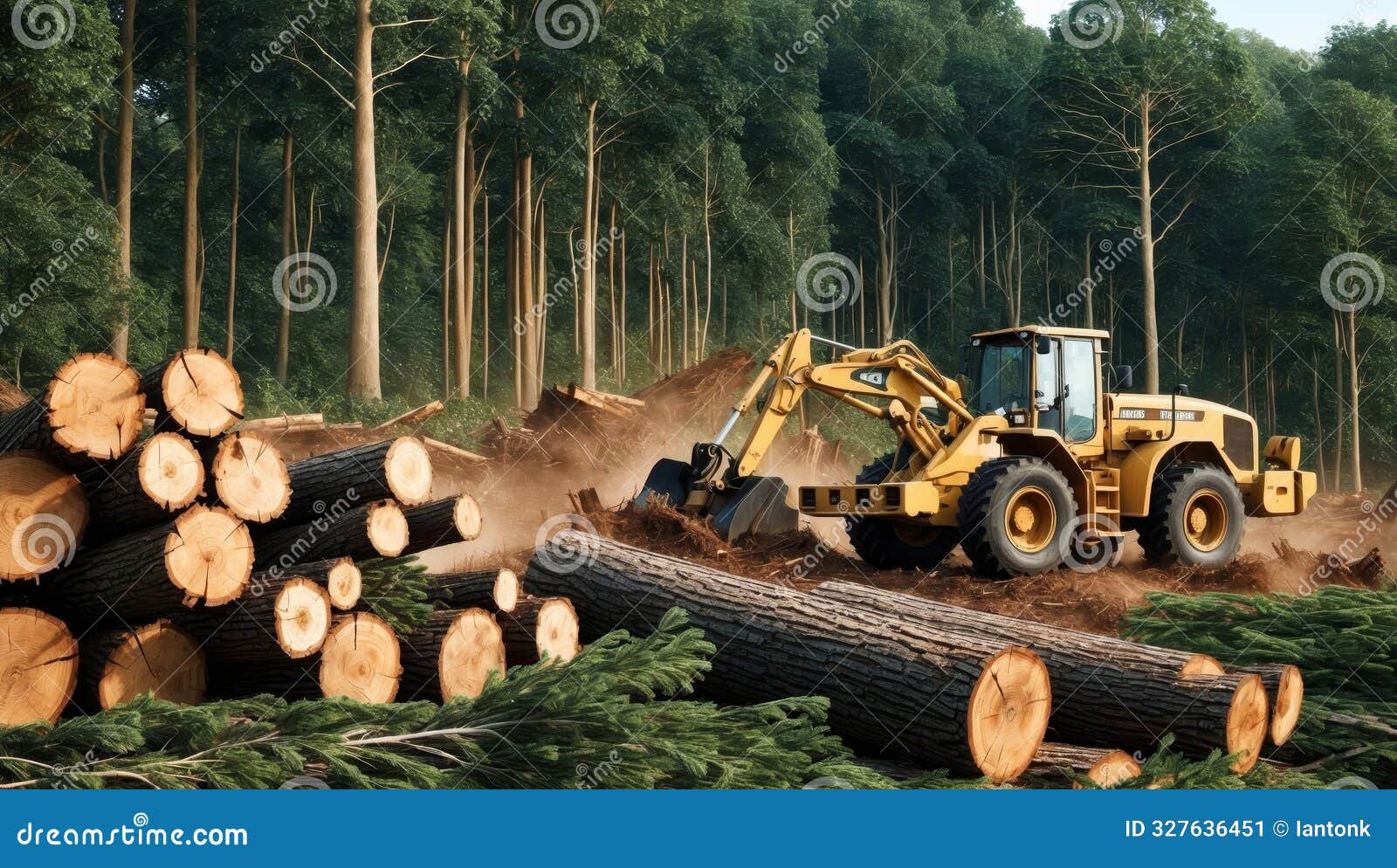 Logging Activity with Cut Down Trees and Logging Machinery Stock ...