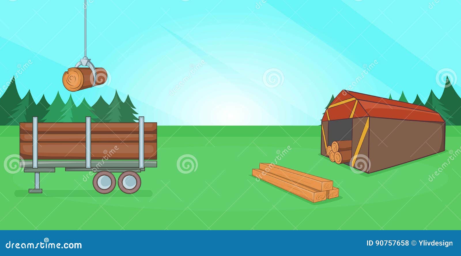 Logging Banner Horizontal, Cartoon Style Stock Vector - Illustration of ...