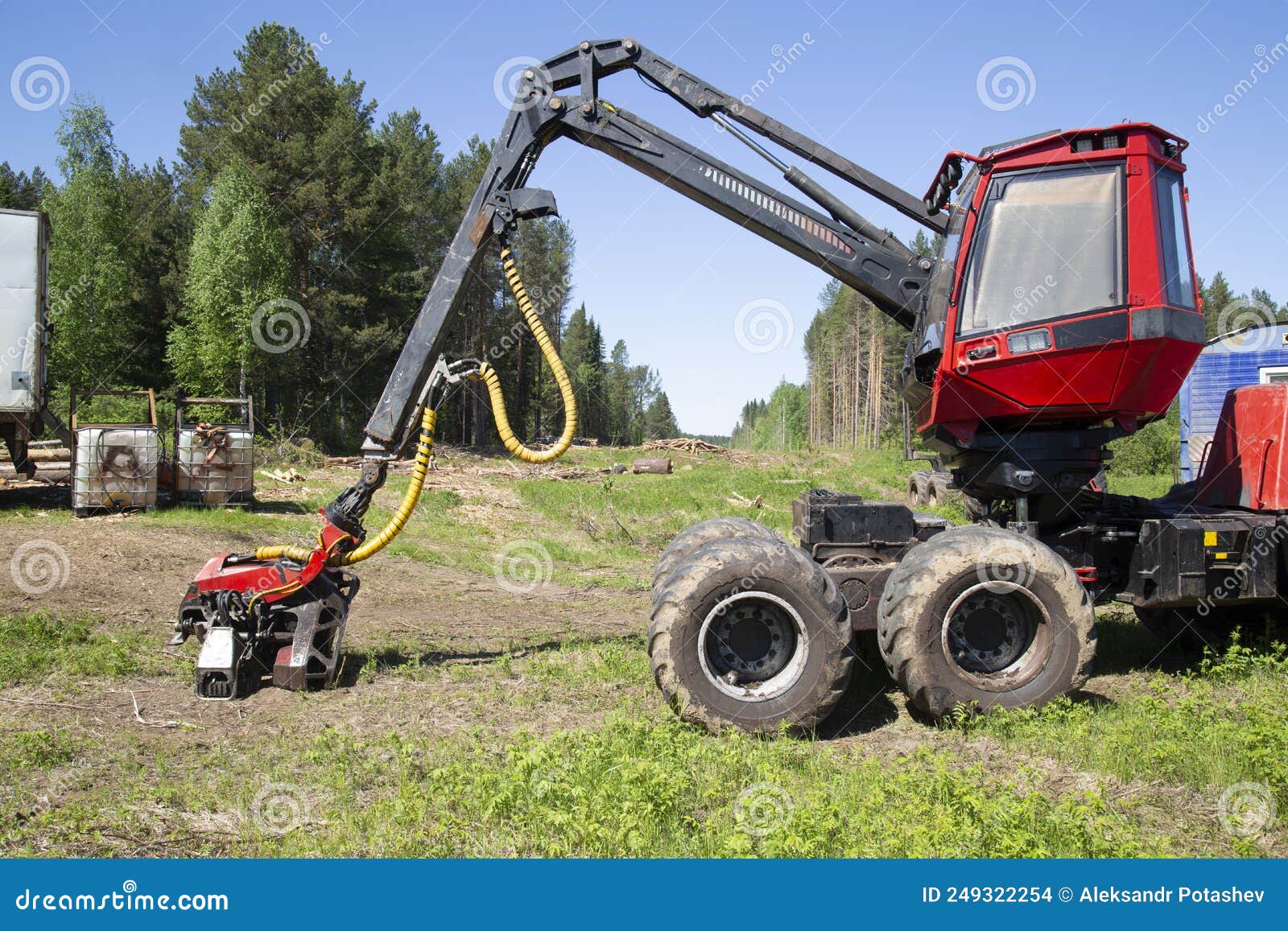 Logging Equipment.Harvester and Forwarder at the Logging Site Stock ...