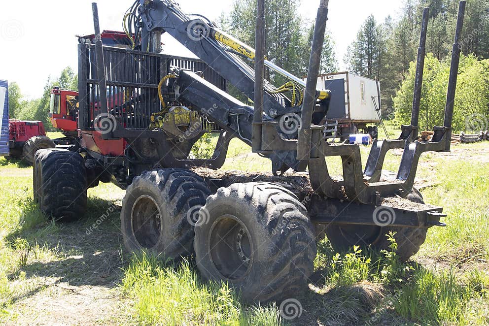 Logging Equipment.Harvester and Forwarder at the Logging Site Stock ...