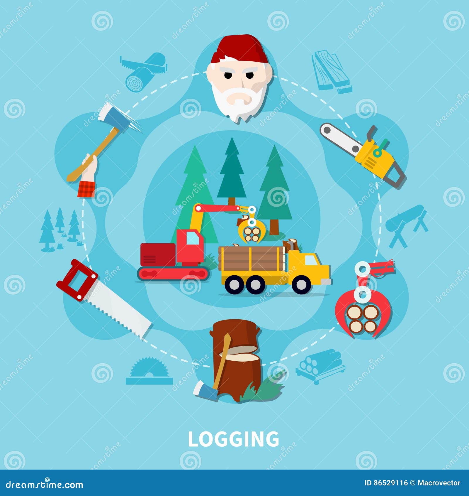 Logging Flat Composition stock vector. Illustration of beard - 86529116