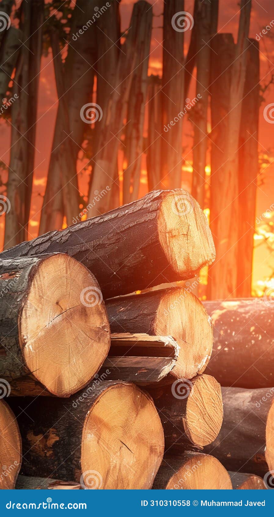 Logging Scene Thick Logs Against a Backdrop of a Sunset Stock ...
