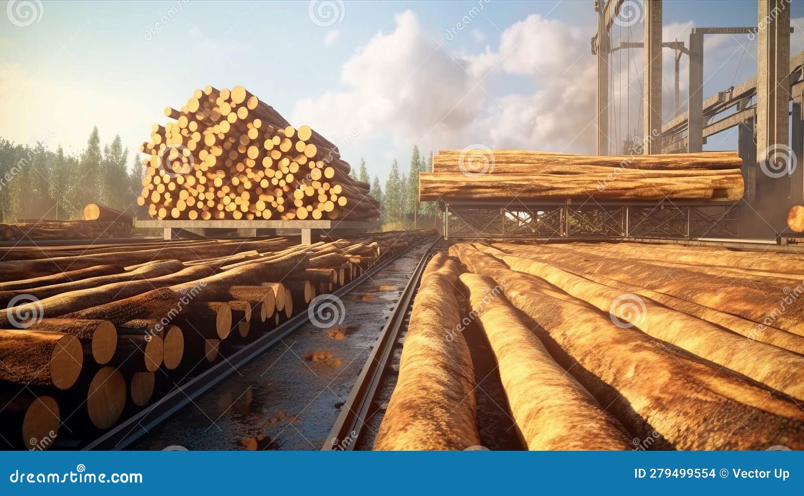 Logging Timber Wood Industry. Generative AI Stock Illustration ...