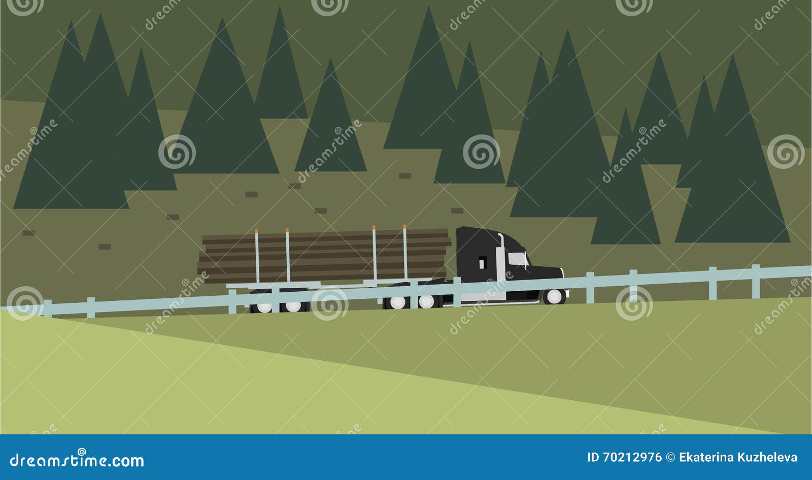 Logging Truck Over Forest Background. Vector Illustration Stock Vector ...