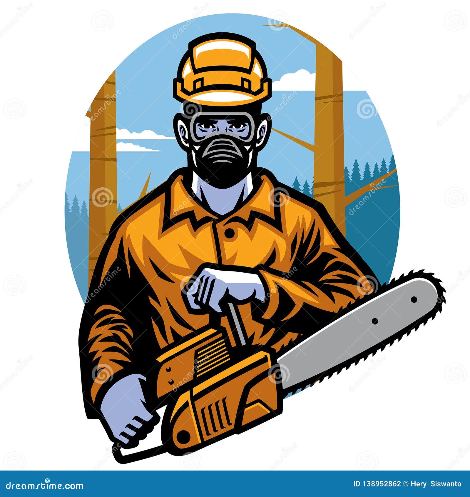 A Worker Holding A Large Saw. Builder And Saw. Smiling Carpenter ...