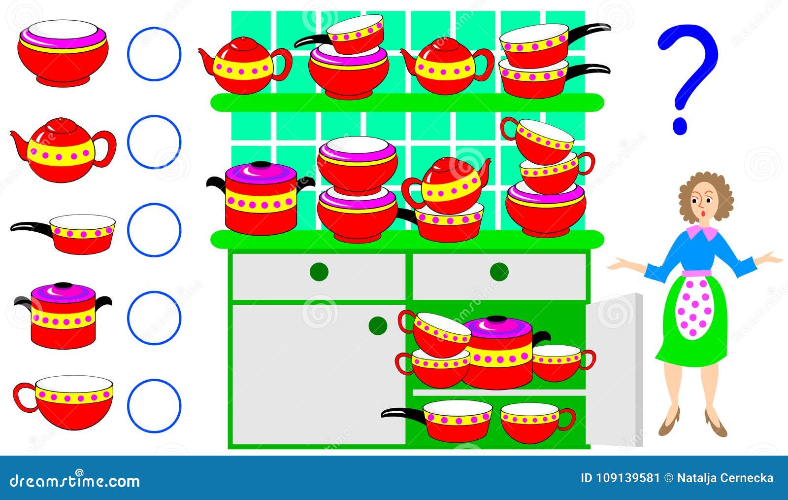 Logic Exercise for Children. Need To Count the Quantity of Dishes and ...