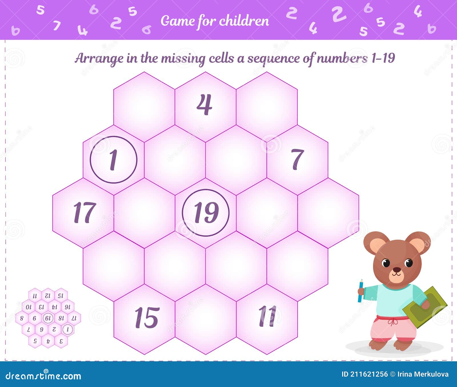 Logic Game for Children and Adults. Place a Sequence of Numbers from 1 ...