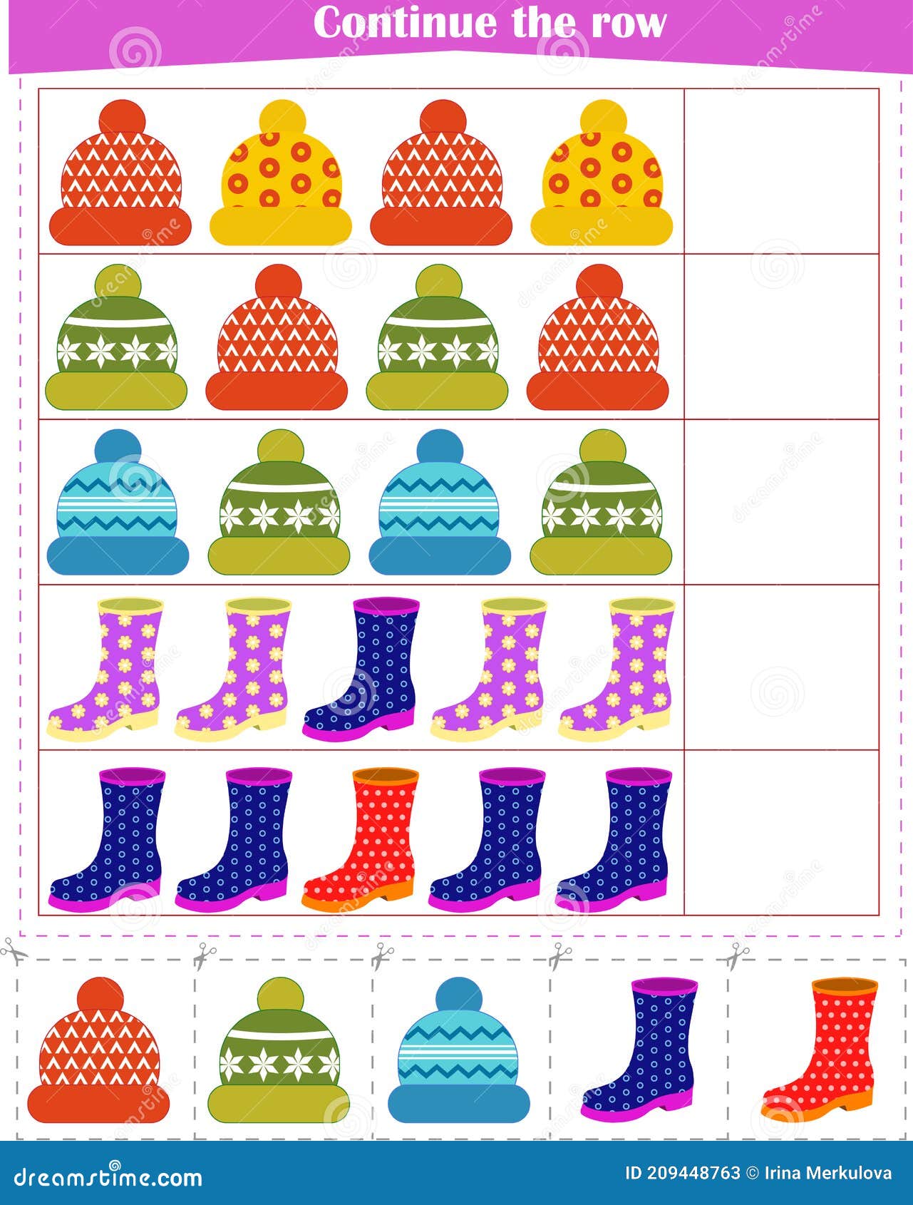 Logic Game for Children. Continue with a Row of Hats and Boots Stock ...
