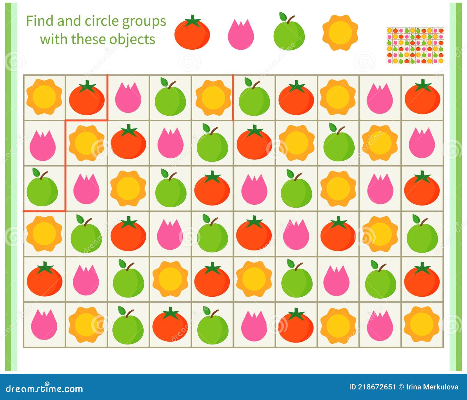 Logic Game for Children. Divide and Circle the Groups with the Objects ...