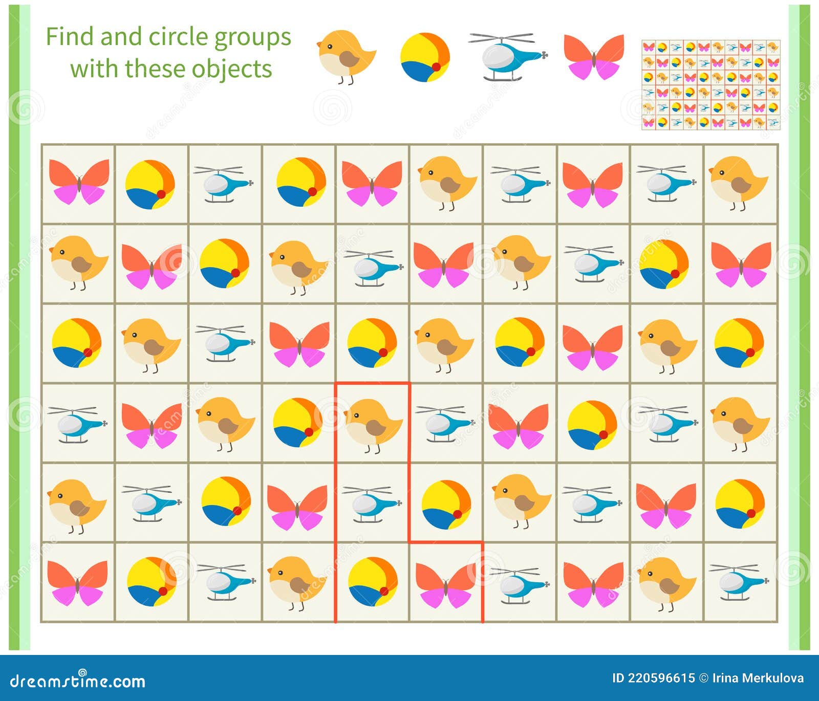 Logic Game for Children. Divide and Circle the Groups with the Objects ...