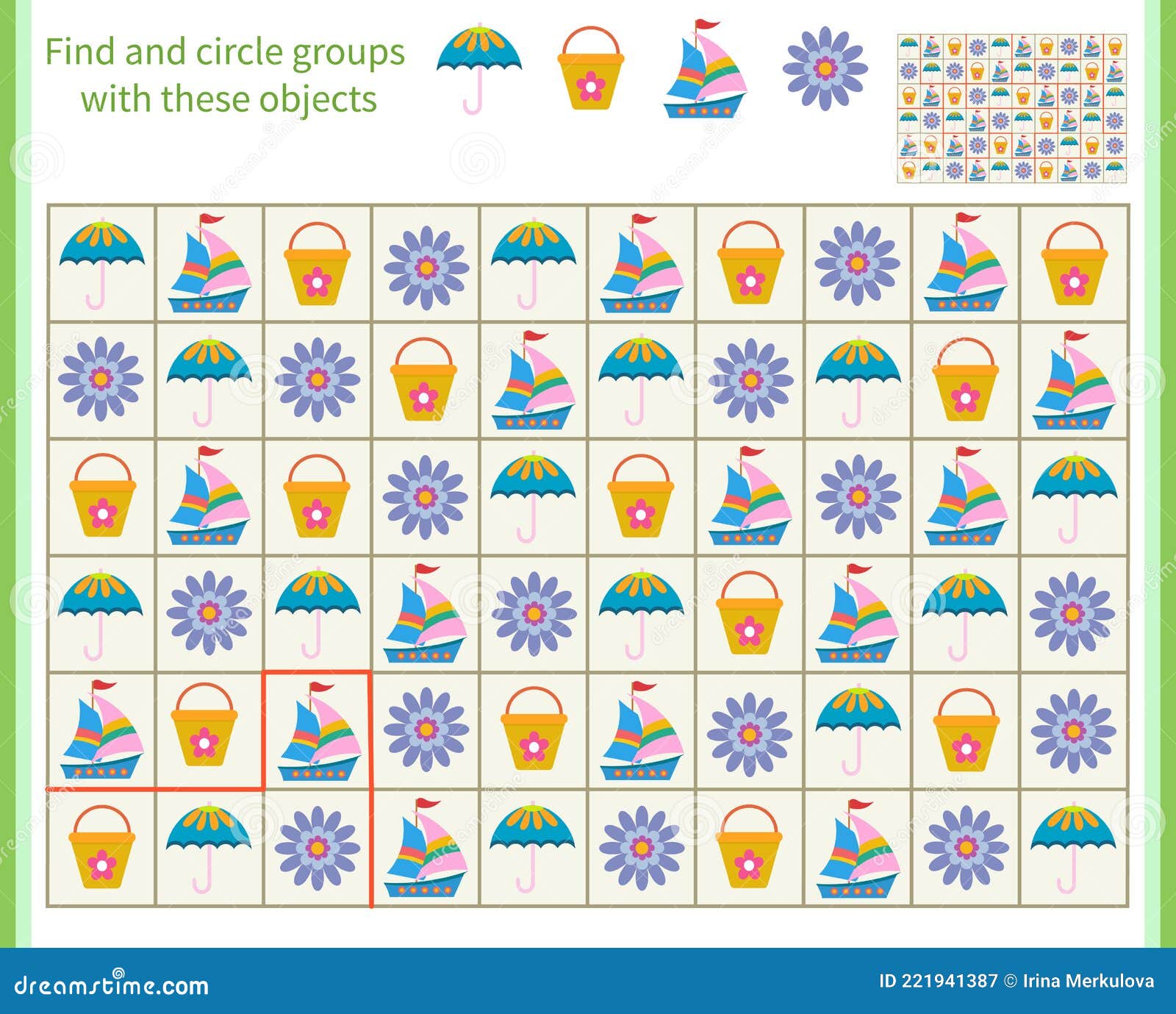 Logic Game for Children. Divide and Circle the Groups with the Objects ...