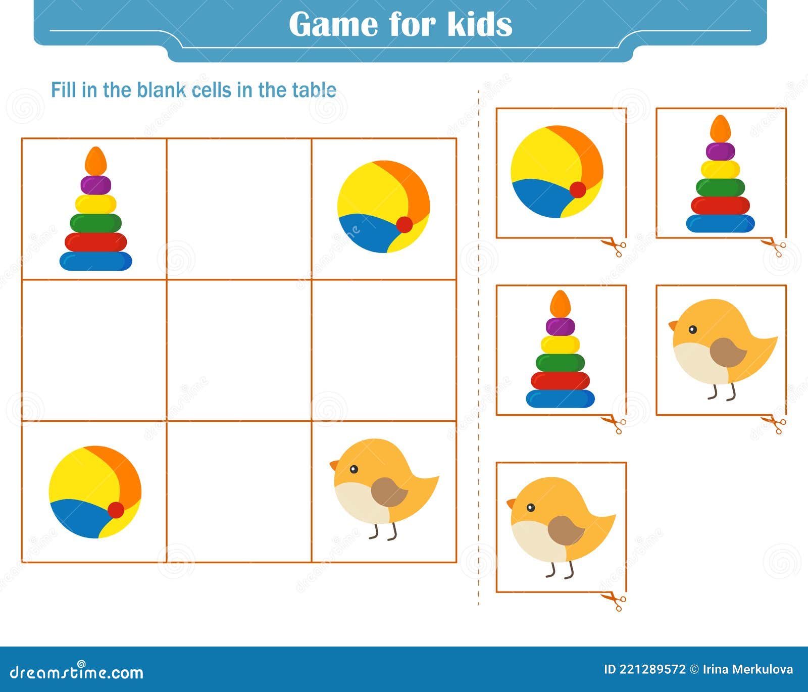 Logic Game for Children. Fill in the Blank Cells in the Table so that ...