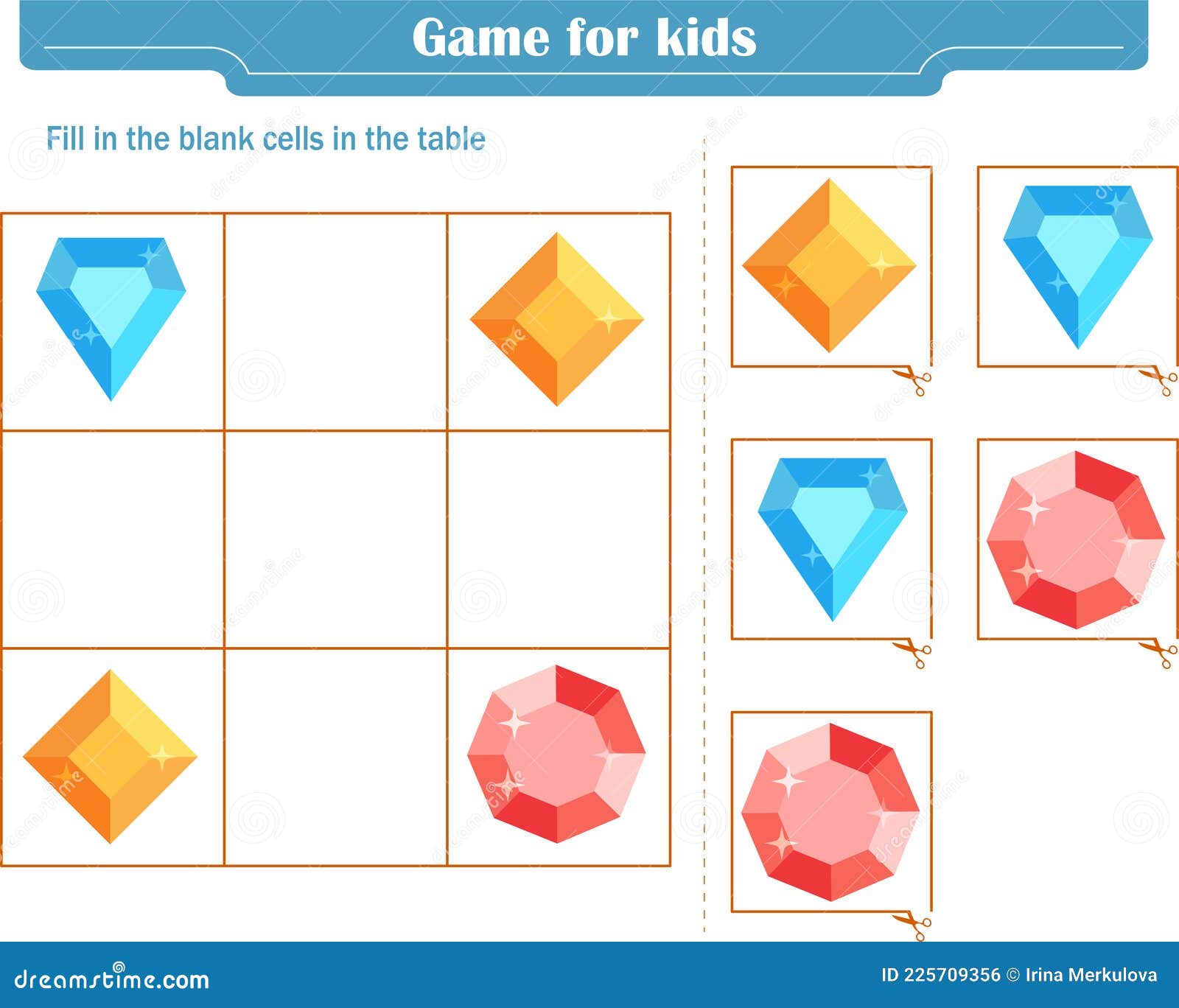 Logic Game for Children. Fill in the Blank Cells in the Table so that ...