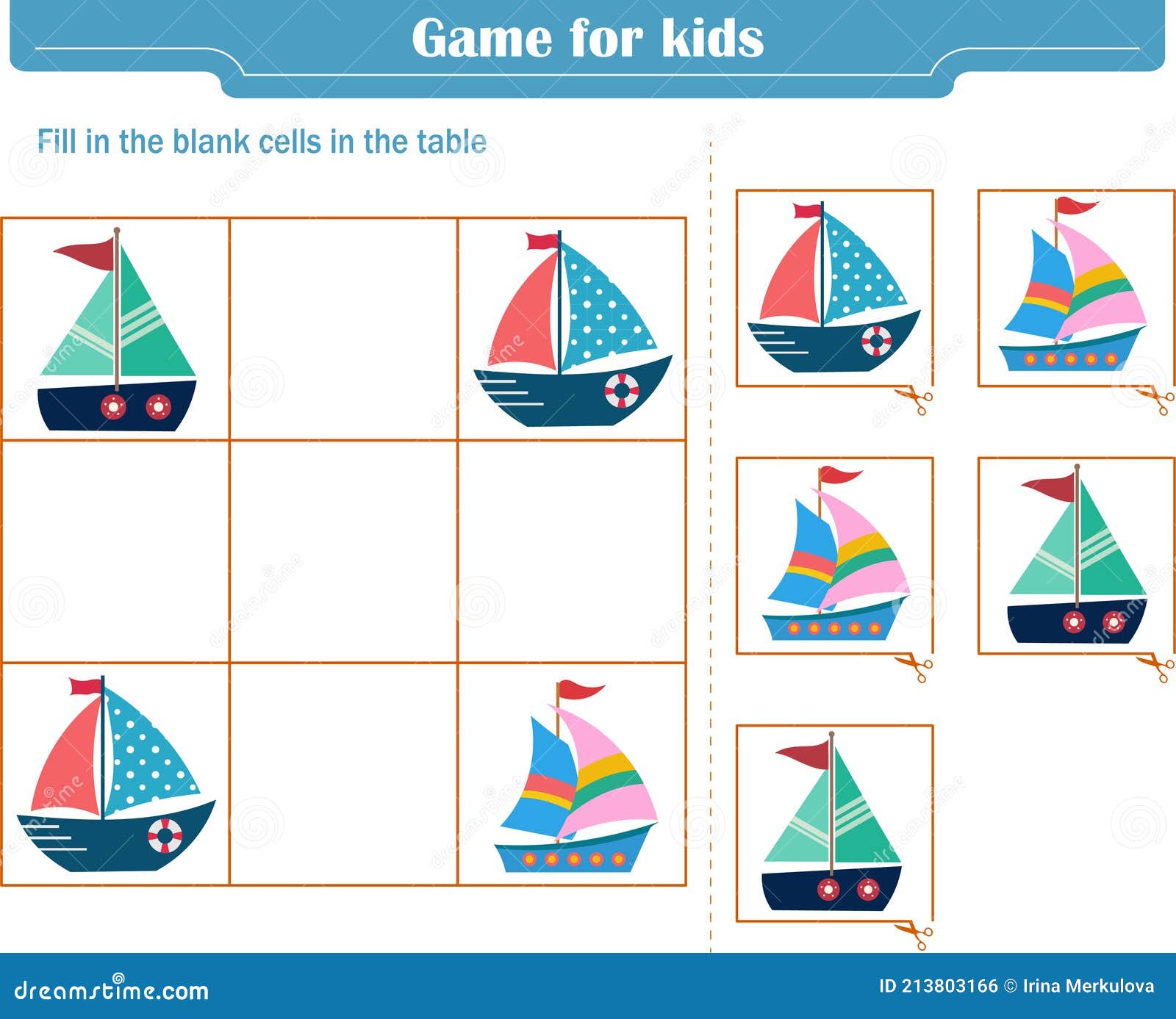Logic Game for Children. Fill in the Blank Cells in the Table Stock ...