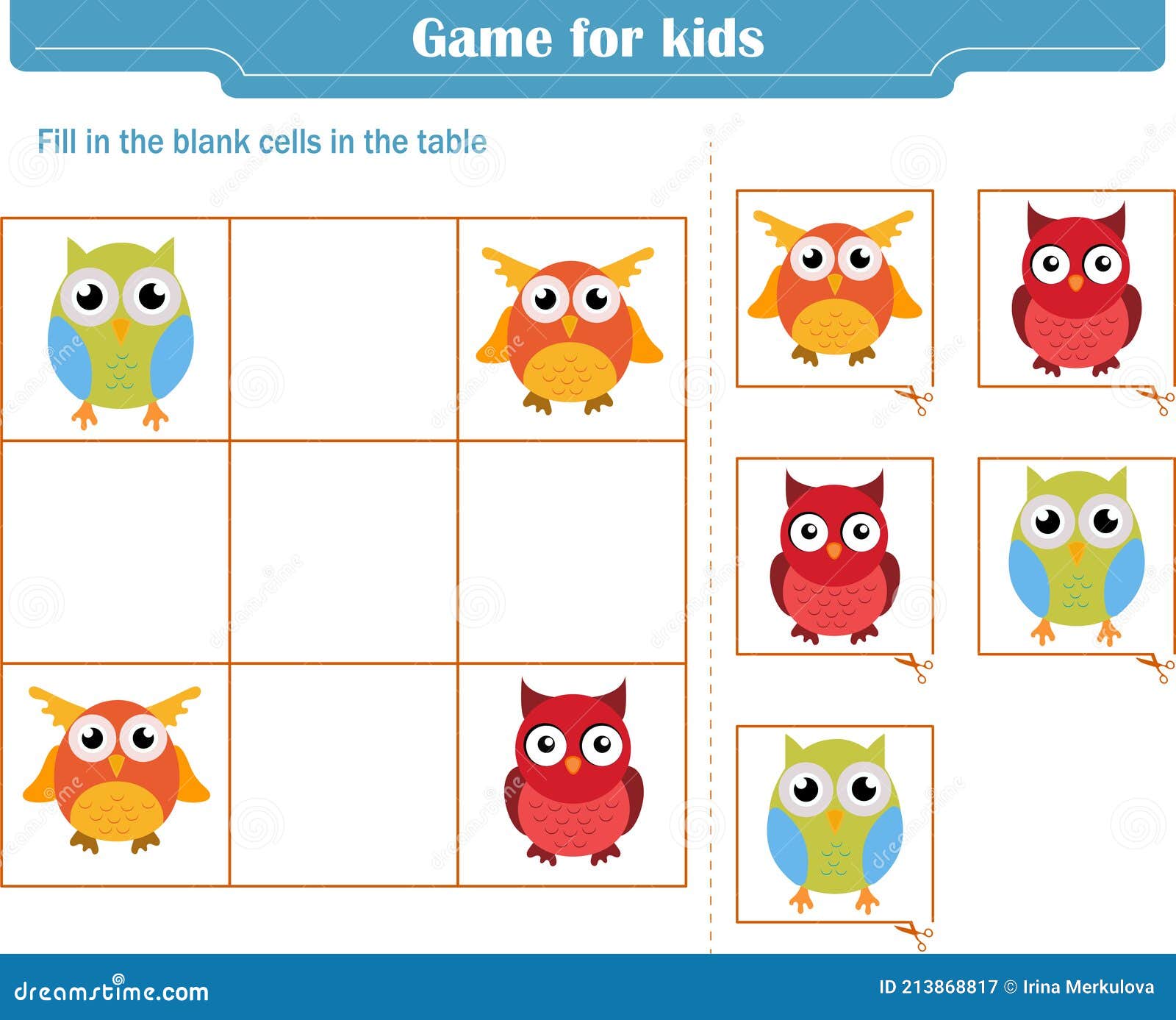 Logic Game for Children. Fill in the Blank Cells in the Table Stock ...
