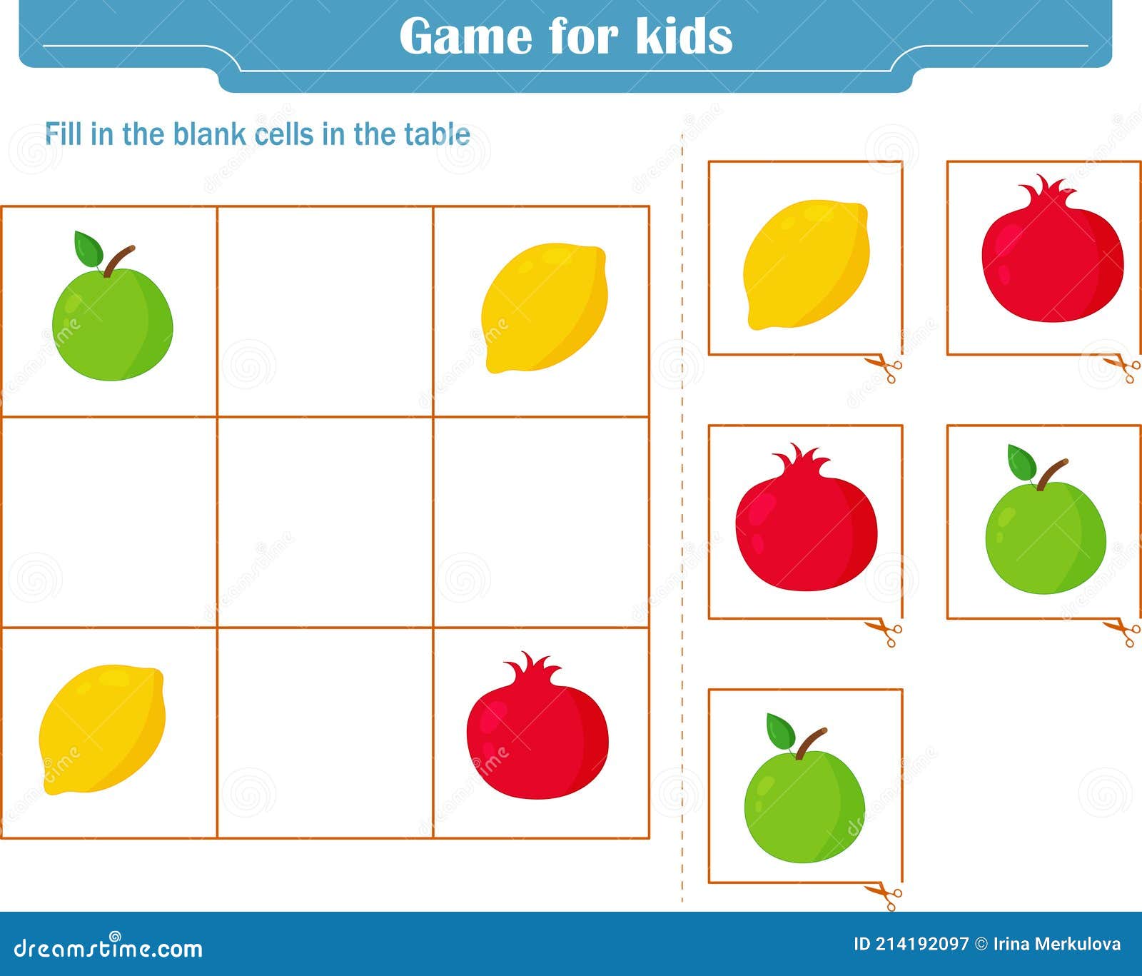Logic Game For Children. Fill In The Blank Cells In The Table So That ...